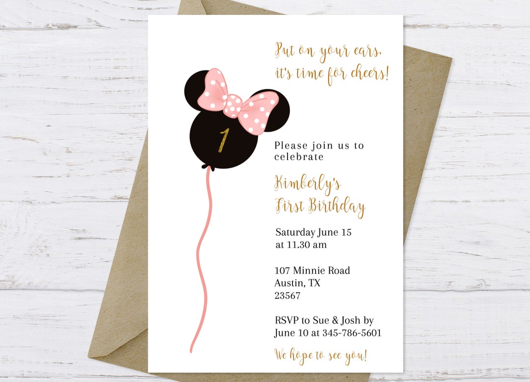 Minnie Mouse First Birthday Invitation, Minnie Mouse 1st Birthday ...