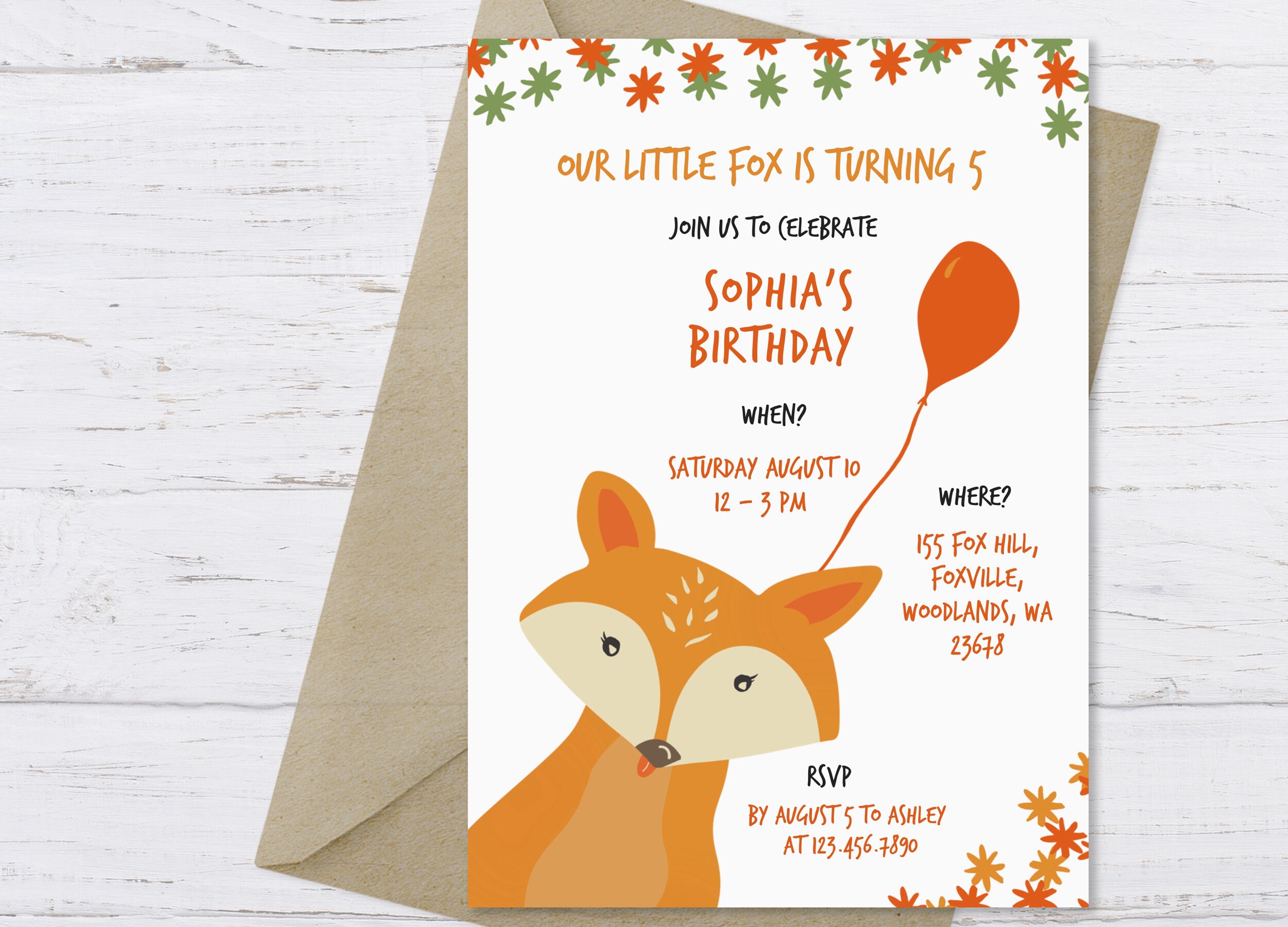 Fox Invitation, Fox Birthday Invitation, Woodland Fox Invitation - Etsy