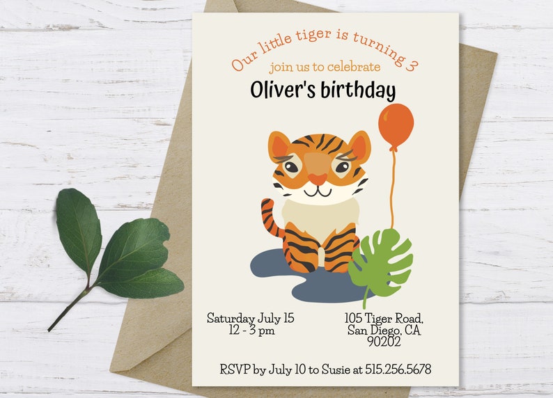 Tiger Invitation, Tiger Birthday Invitation, Tiger Birthday Invitation ...