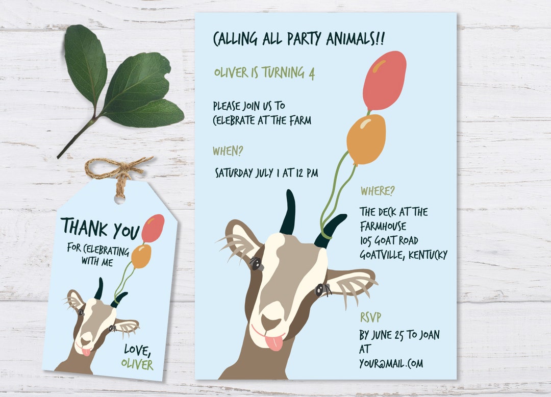 Goat Invitation, Goat Birthday Invitation, Farm Birthday Invitation ...