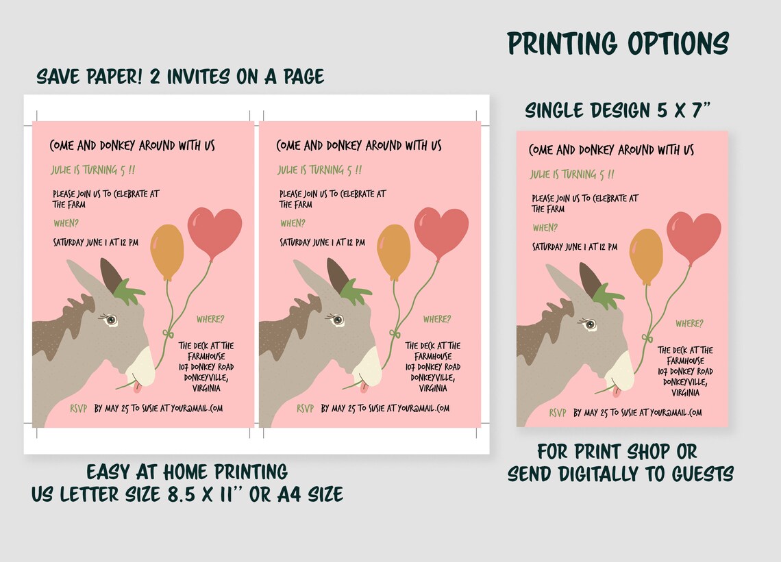 Donkey Invitation Donkey Birthday Invitation Printable | Etsy