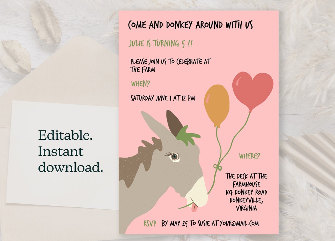 Donkey Invitation Donkey Birthday Invitation Printable - Etsy