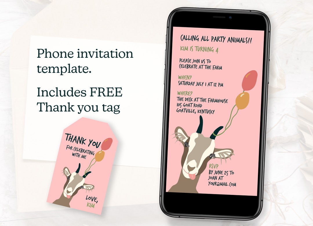 Goat Phone Invitation Goat Farm Party Phone Birthday - Etsy