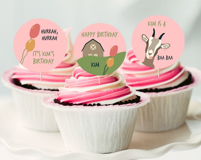 Goat Cupcake Toppers, Goat Party Decor, Farm Food Picks, Farm Themed ...