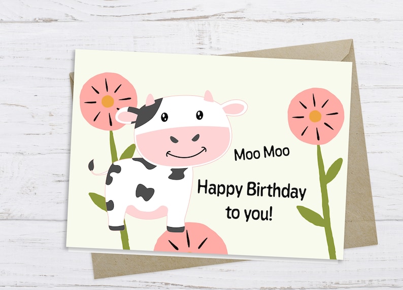 Cow Birthday Card, Cow Birthday Card Printable, Digital Cow Birthday ...
