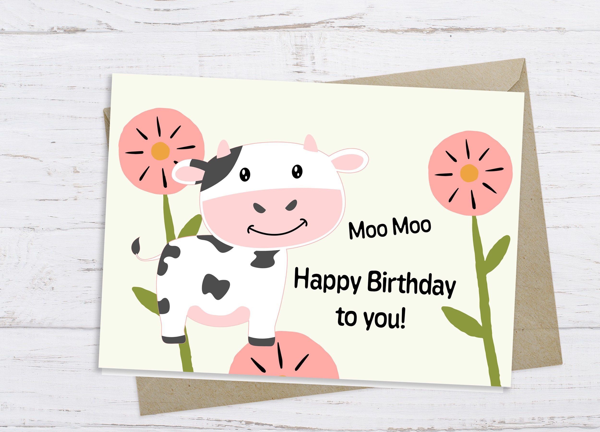 Cow Birthday Card, Cow Birthday Card Printable, Digital Cow Birthday ...