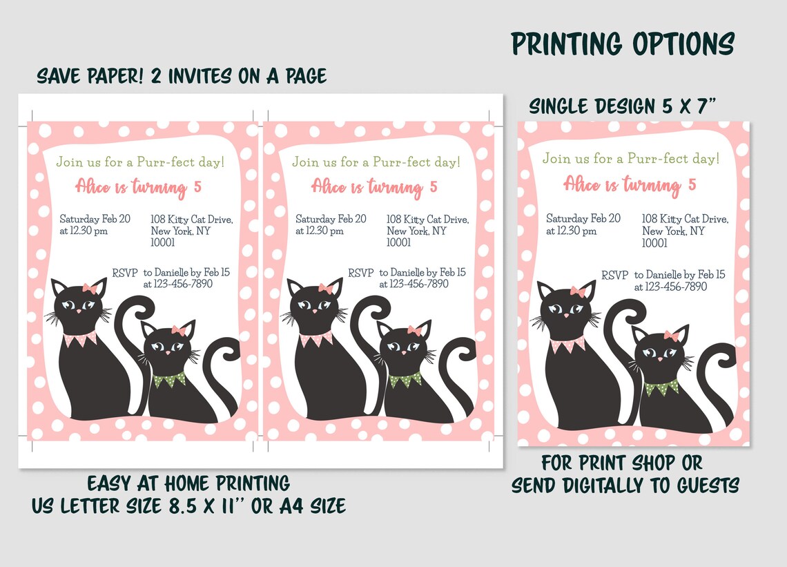 Cat Party Invitation, Cat Birthday Invitation, Cat Birthday Party ...