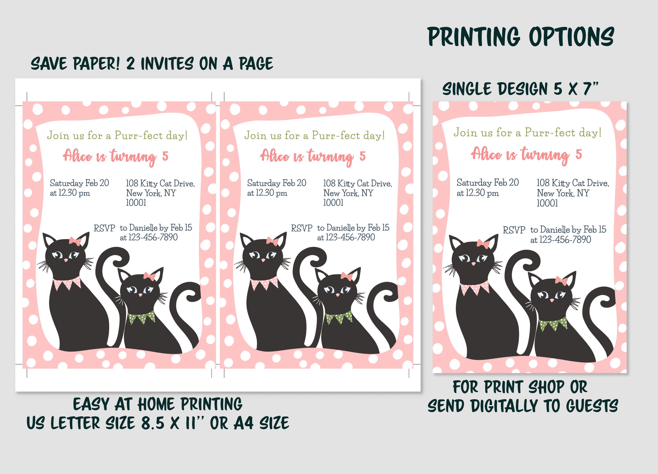 Cat Party Invitation, Cat Birthday Invitation, Cat Birthday Party ...