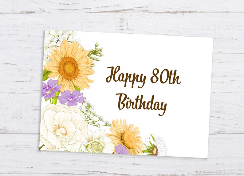 80th Birthday Card, 80th Birthday Card Printable, Floral 80th Birthday ...