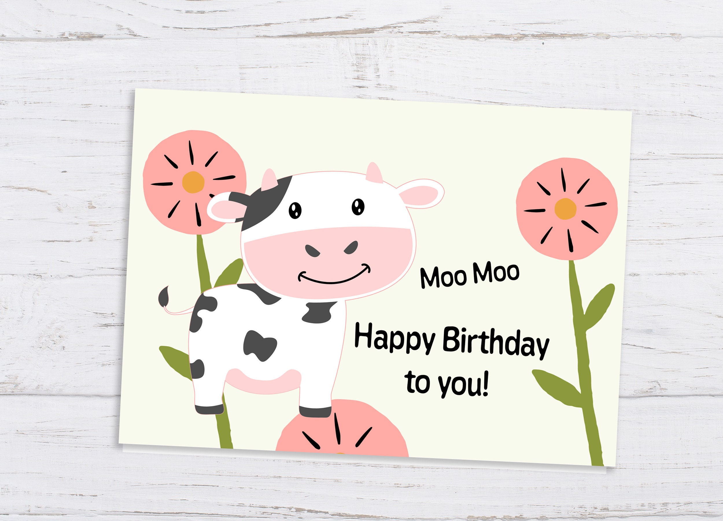 Cow Birthday Card, Cow Birthday Card Printable, Digital Cow Birthday ...