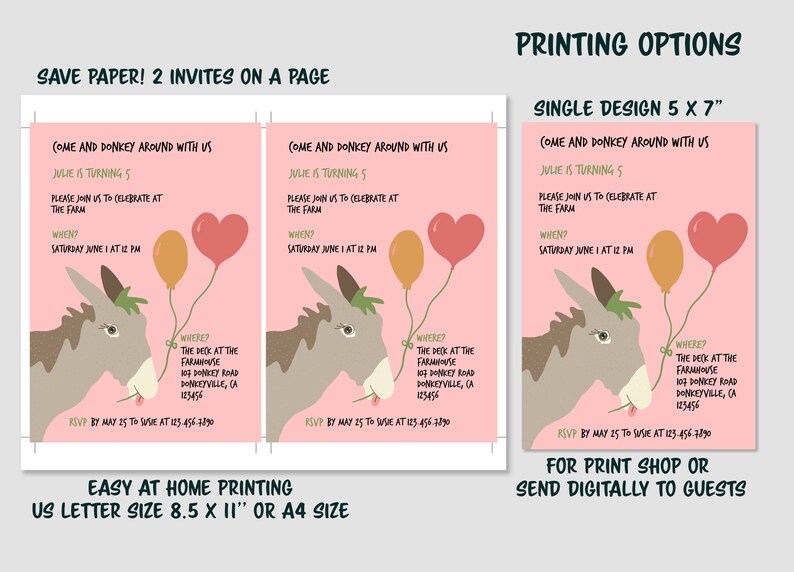 Donkey Invitation, Donkey Birthday Invitation, Printable Donkey ...