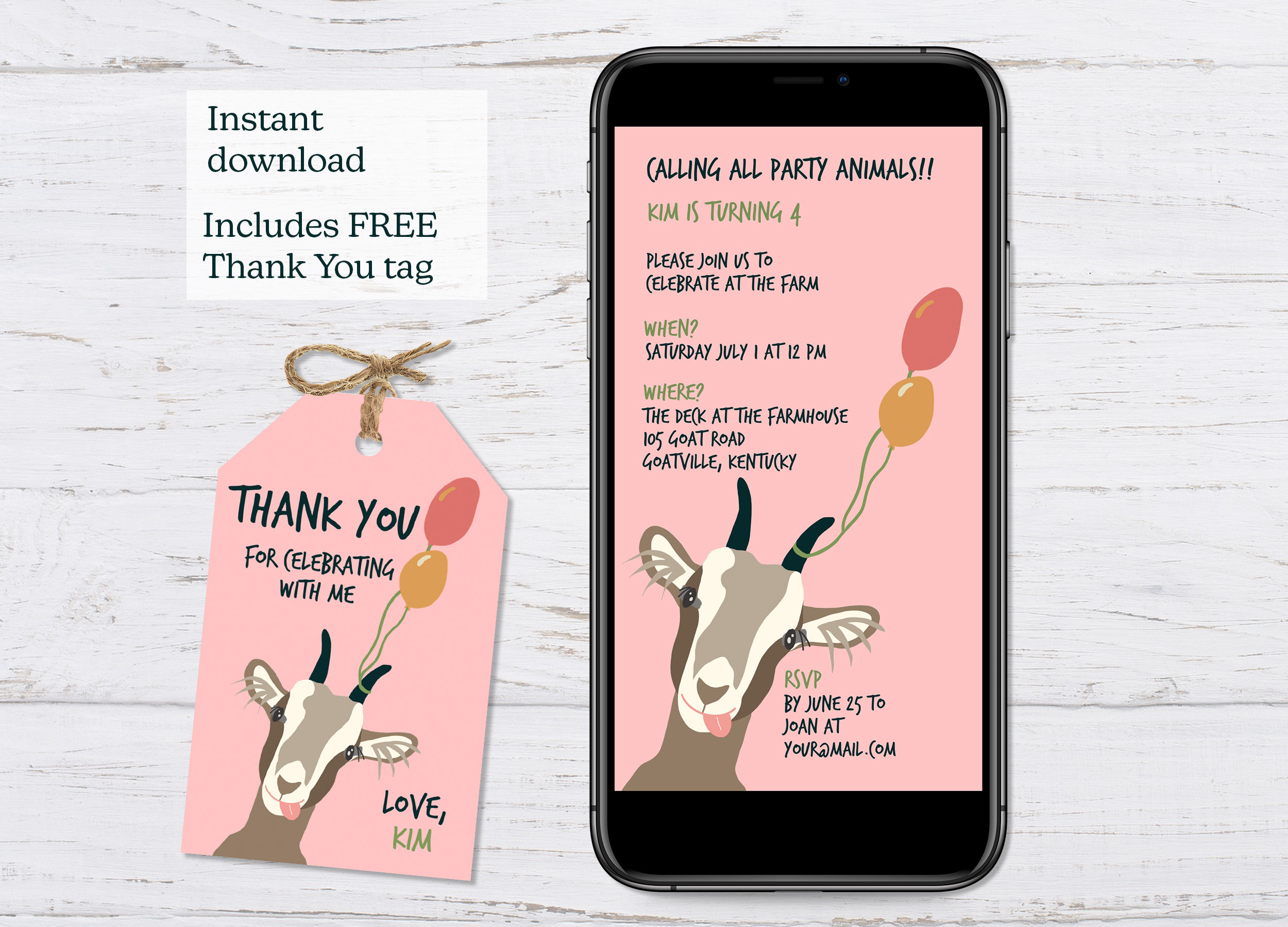 Goat Phone Invitation, Goat Farm Party Phone Birthday Template, Goat ...