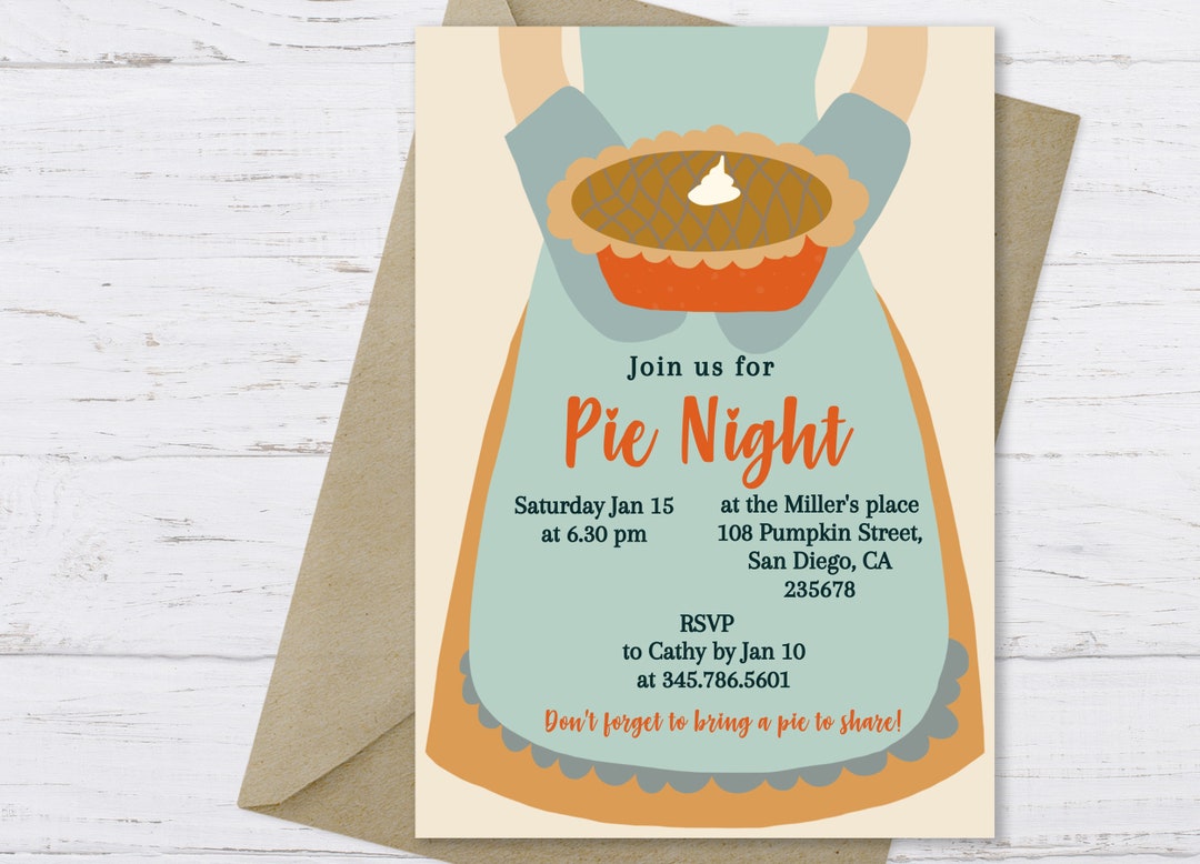 Pie Night Invitation, Pie Night Invitation Template, Pie Night Party Invitation - Etsy
