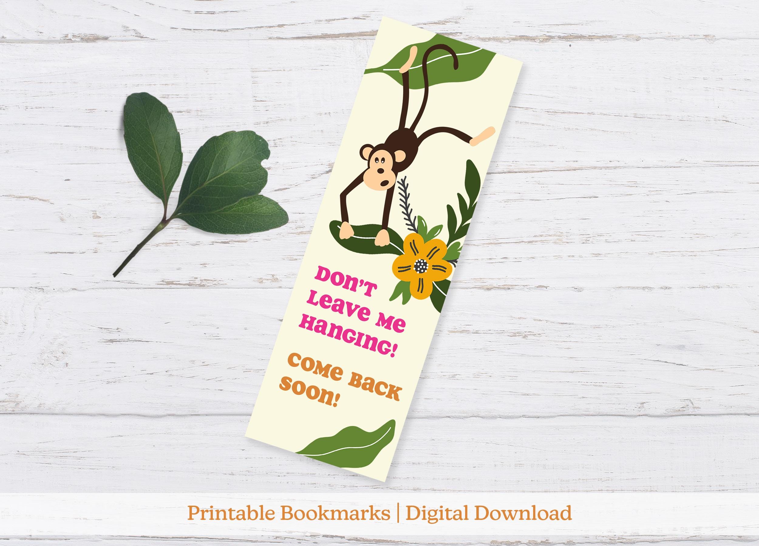Monkey Bookmarks, Monkey Printable Bookmarks, Digital Bookmark, Jungle ...