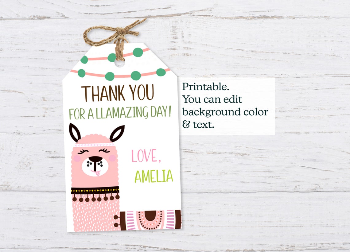 Llama Thank You Tags, Llama Thank You Gift Tag, Llama Favor Tags, Llama ...