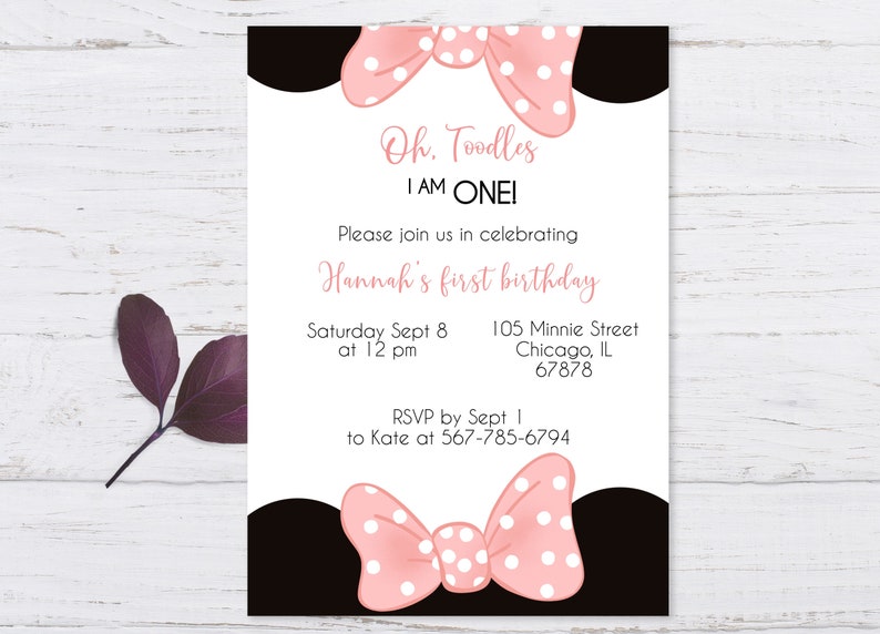 Minnie Mouse First Birthday Invitation, Minnie Mouse 1st Birthday ...