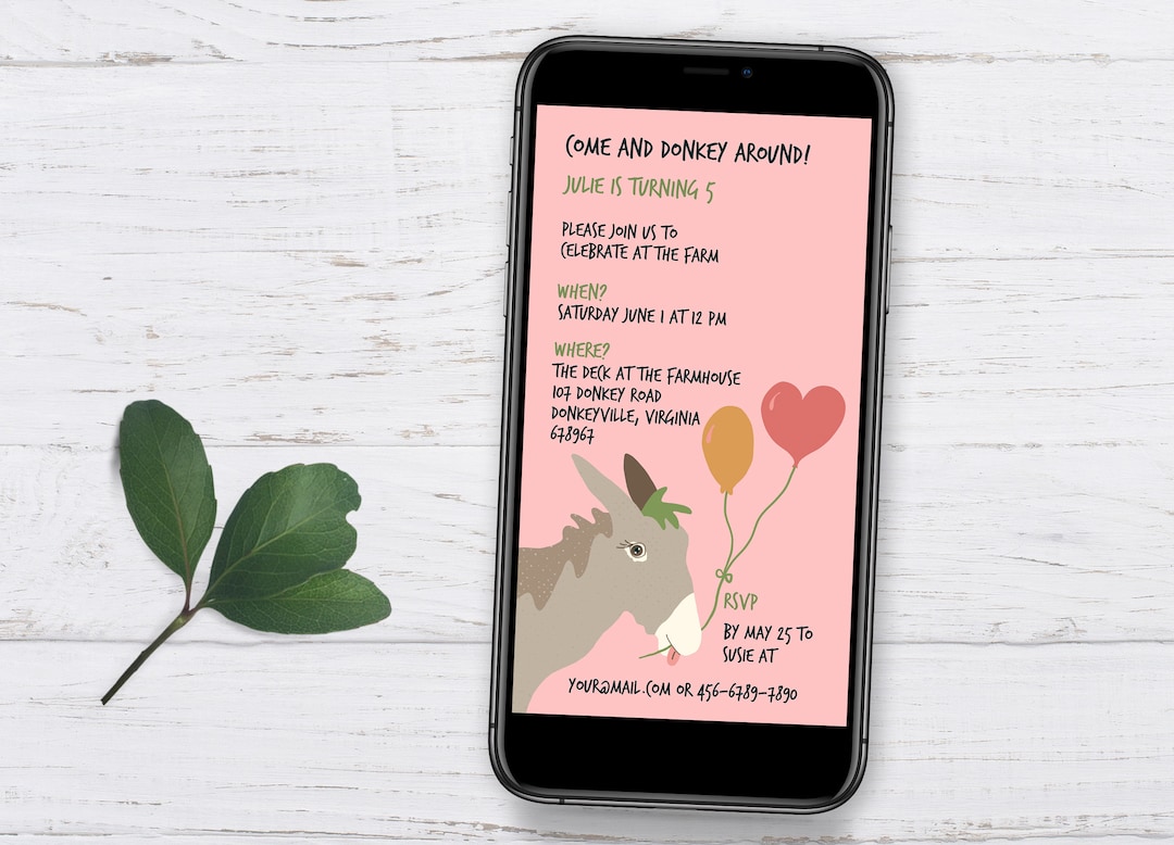 Donkey Phone Invitation, Donkey Farm Party Phone Birthday Template ...