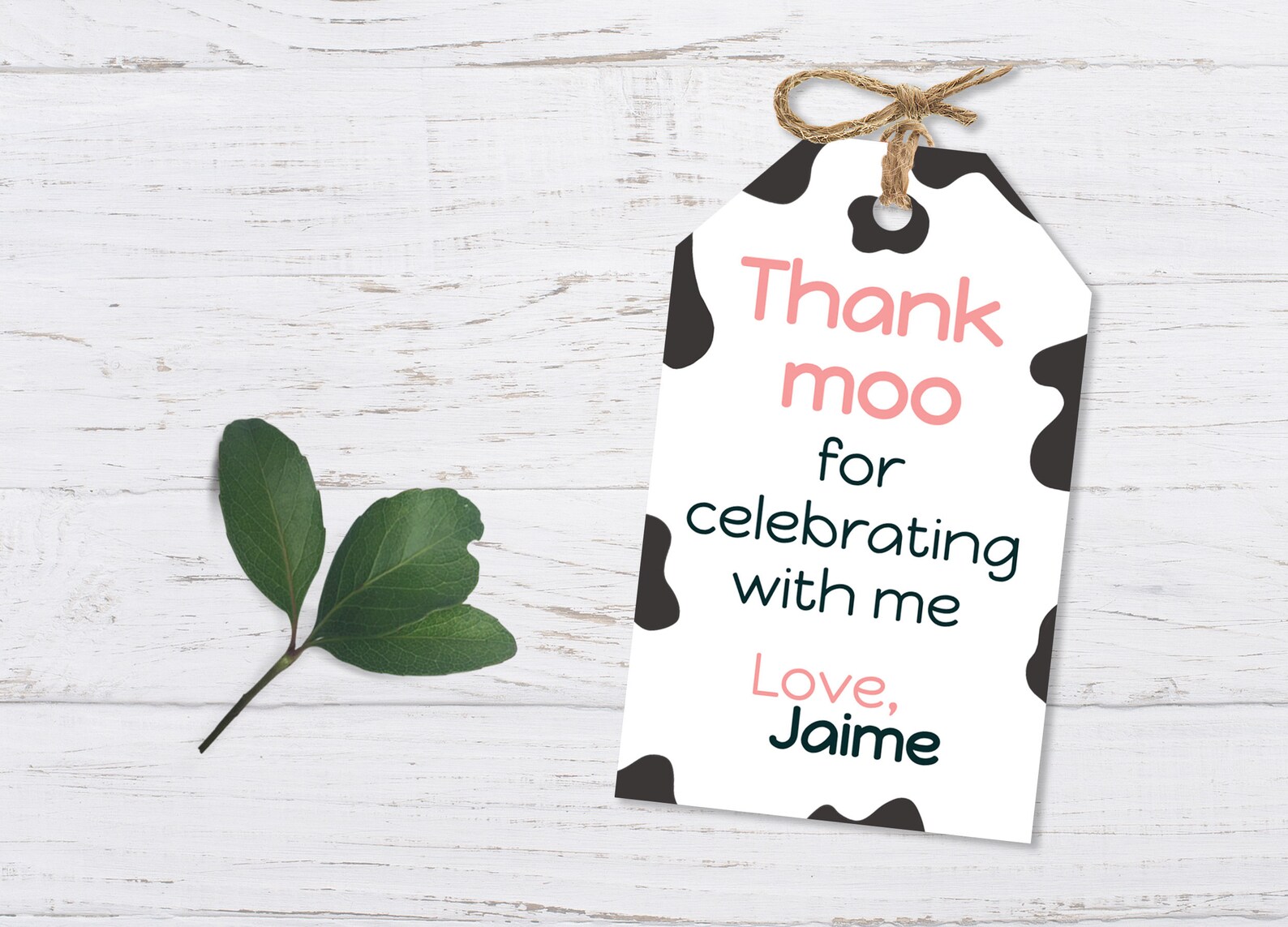 Cow Print Gift Tag, Cow Print Favor Tag, Cow Thank You Tag, Thank Moo ...