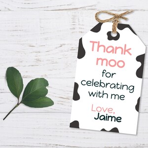 Cow Print Gift Tag, Cow Print Favor Tag, Cow Thank You Tag, Thank Moo ...