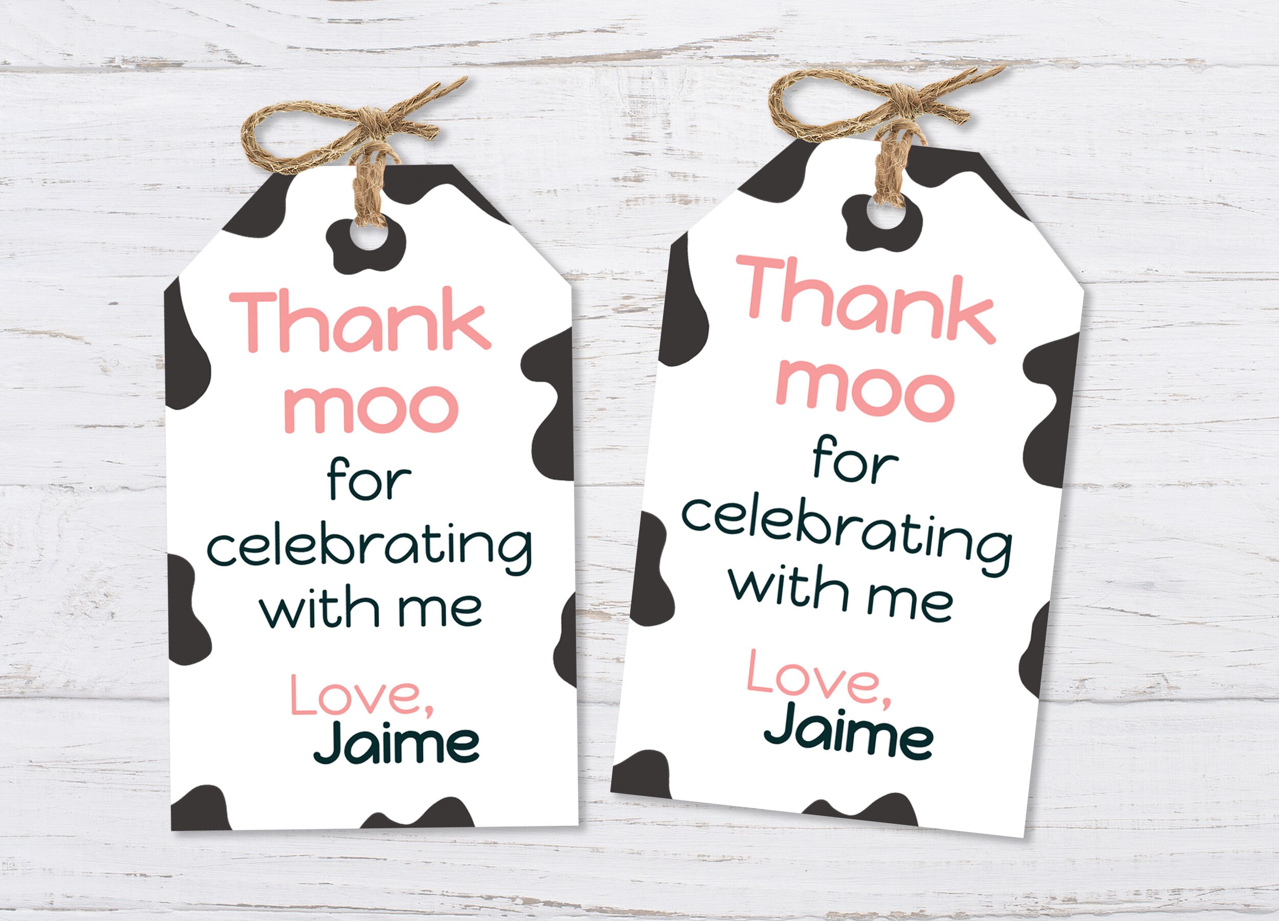 Cow Print Gift Tag, Cow Print Favor Tag, Cow Thank You Tag, Thank Moo ...