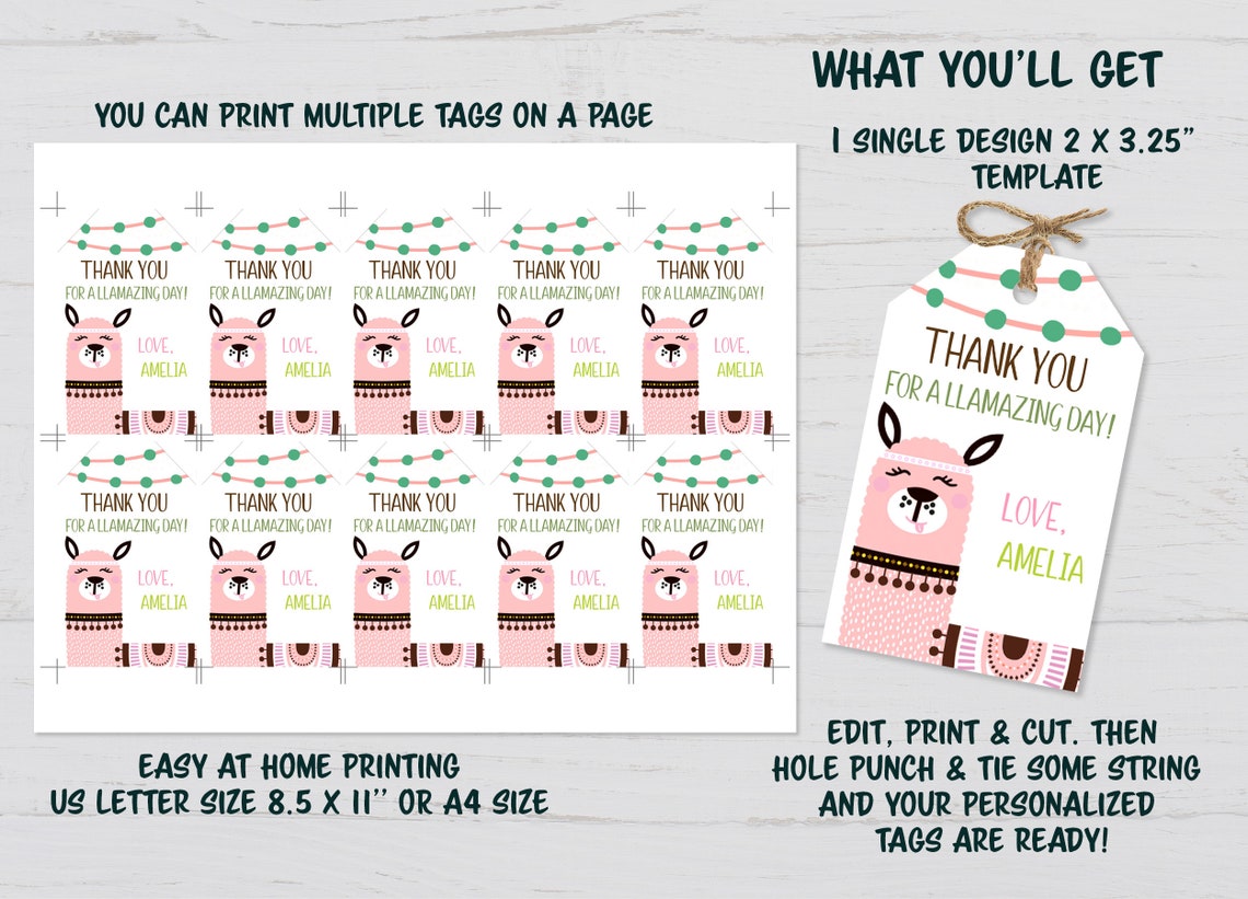 Llama Thank You Tags, Llama Thank You Gift Tag, Llama Favor Tags, Llama ...