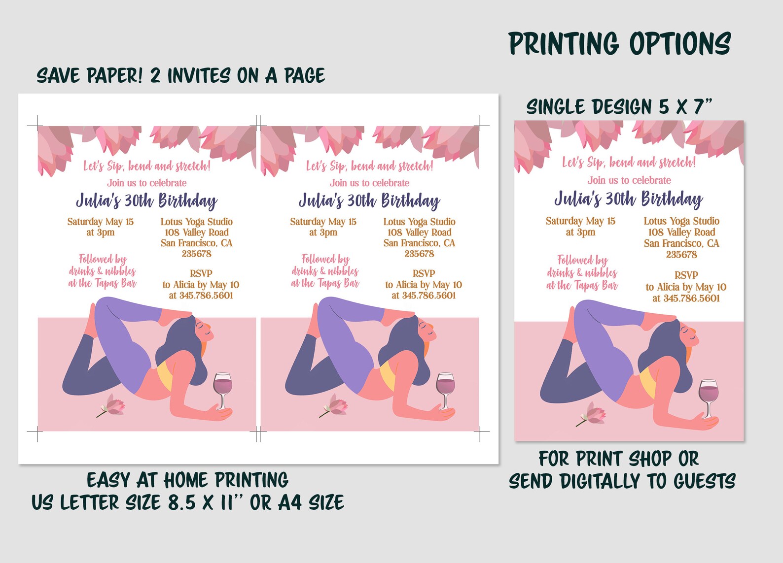 Yoga Invitation, Yoga Birthday Invitation, Yoga Party Invitation, Yoga ...