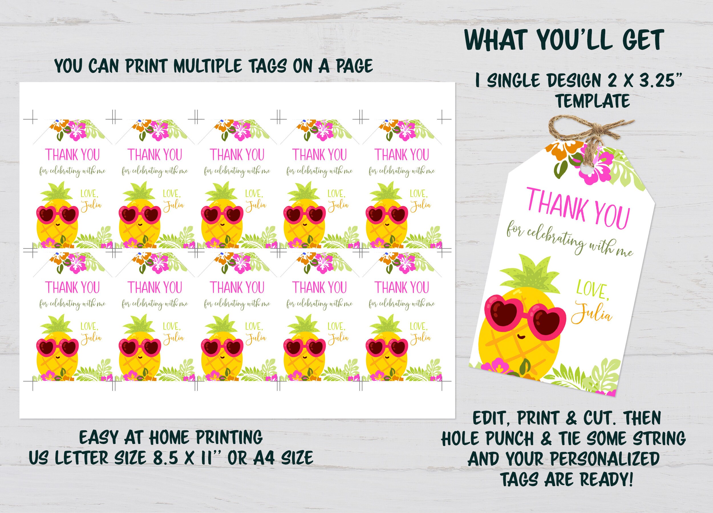 Pineapple Thank You Tag, Pineapple Thank You Favor Tag, Pineapple Favor ...