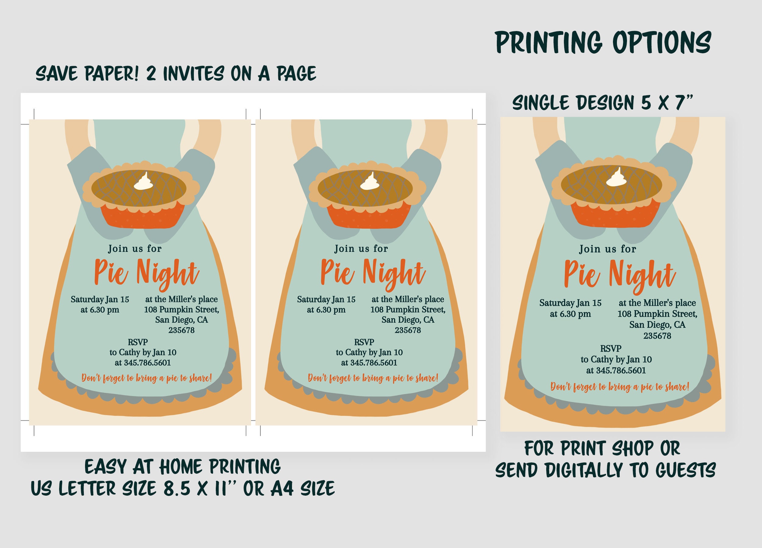 Pie Night Invitation, Pie Night Invitation Template, Pie Night Party ...
