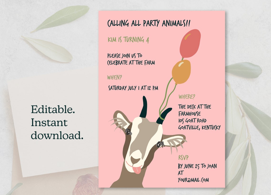 Goat Farm Party Invitation Editable Goat Birthday Invitation - Etsy