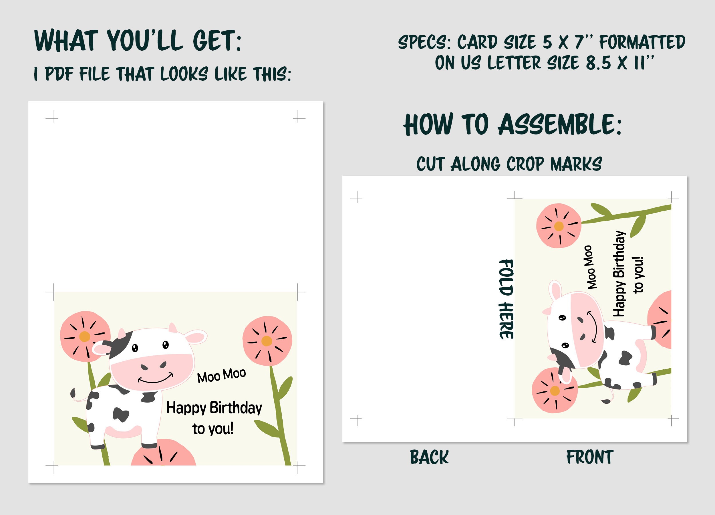 Cow Birthday Card, Cow Birthday Card Printable, Digital Cow Birthday ...