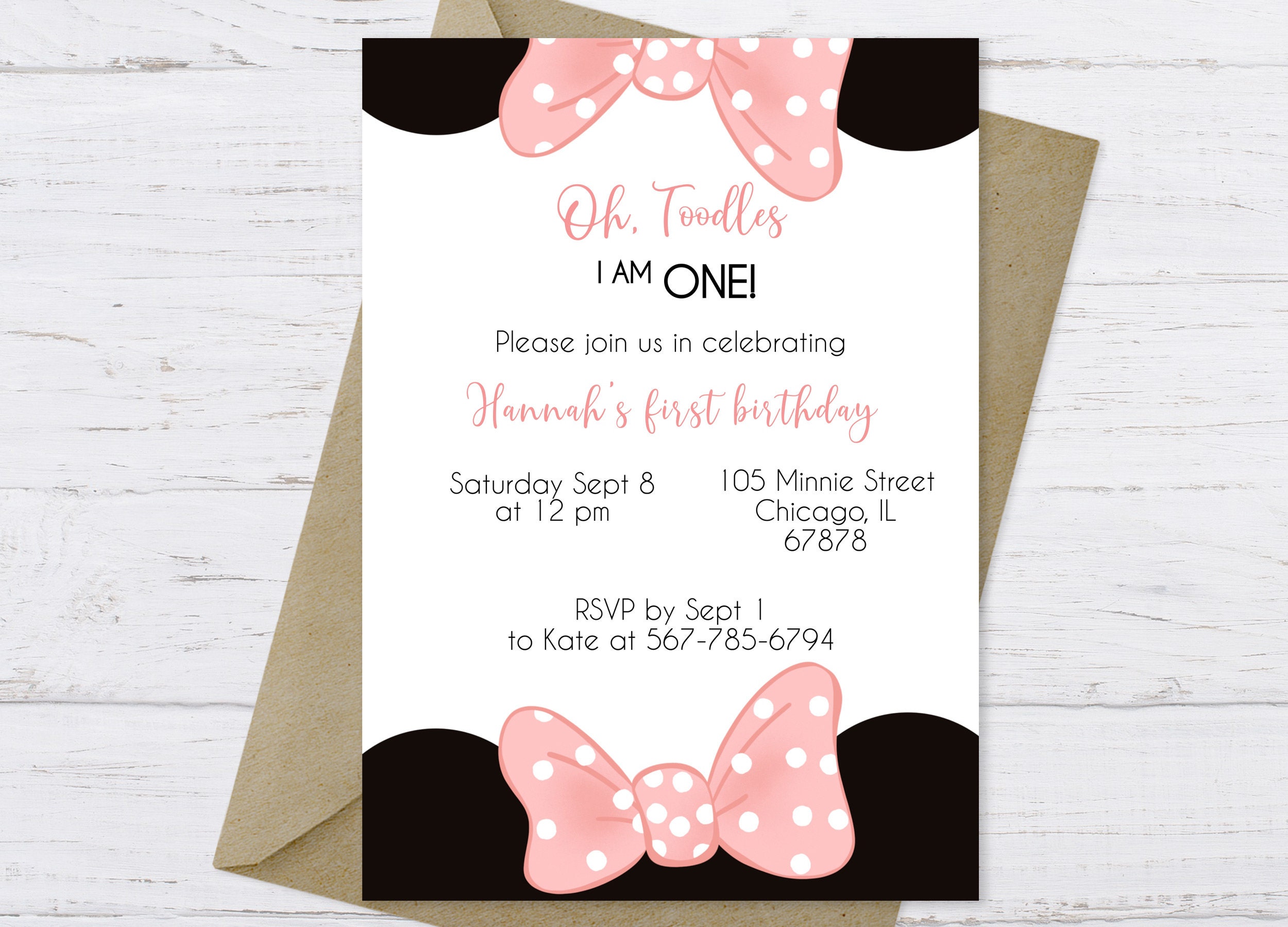 Minnie Mouse First Birthday Invitation, Minnie Mouse 1st Birthday ...