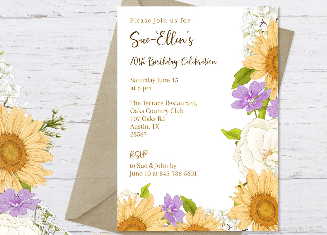Sunflower Birthday Invitation, Sunflower Invitation Template, Sunflower ...