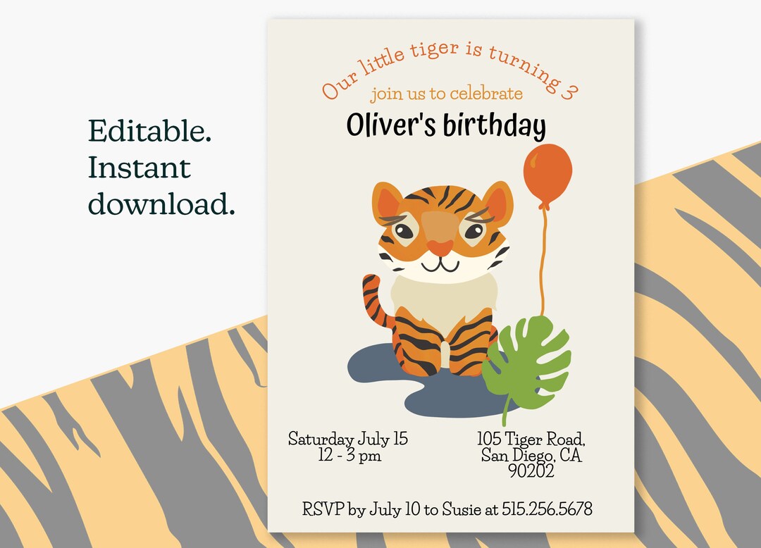 Tiger Invitation Tiger Birthday Invitation Tiger Birthday - Etsy