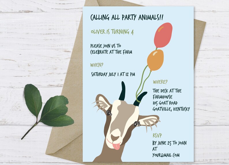 Goat Invitation, Goat Birthday Invitation, Farm Birthday Invitation ...