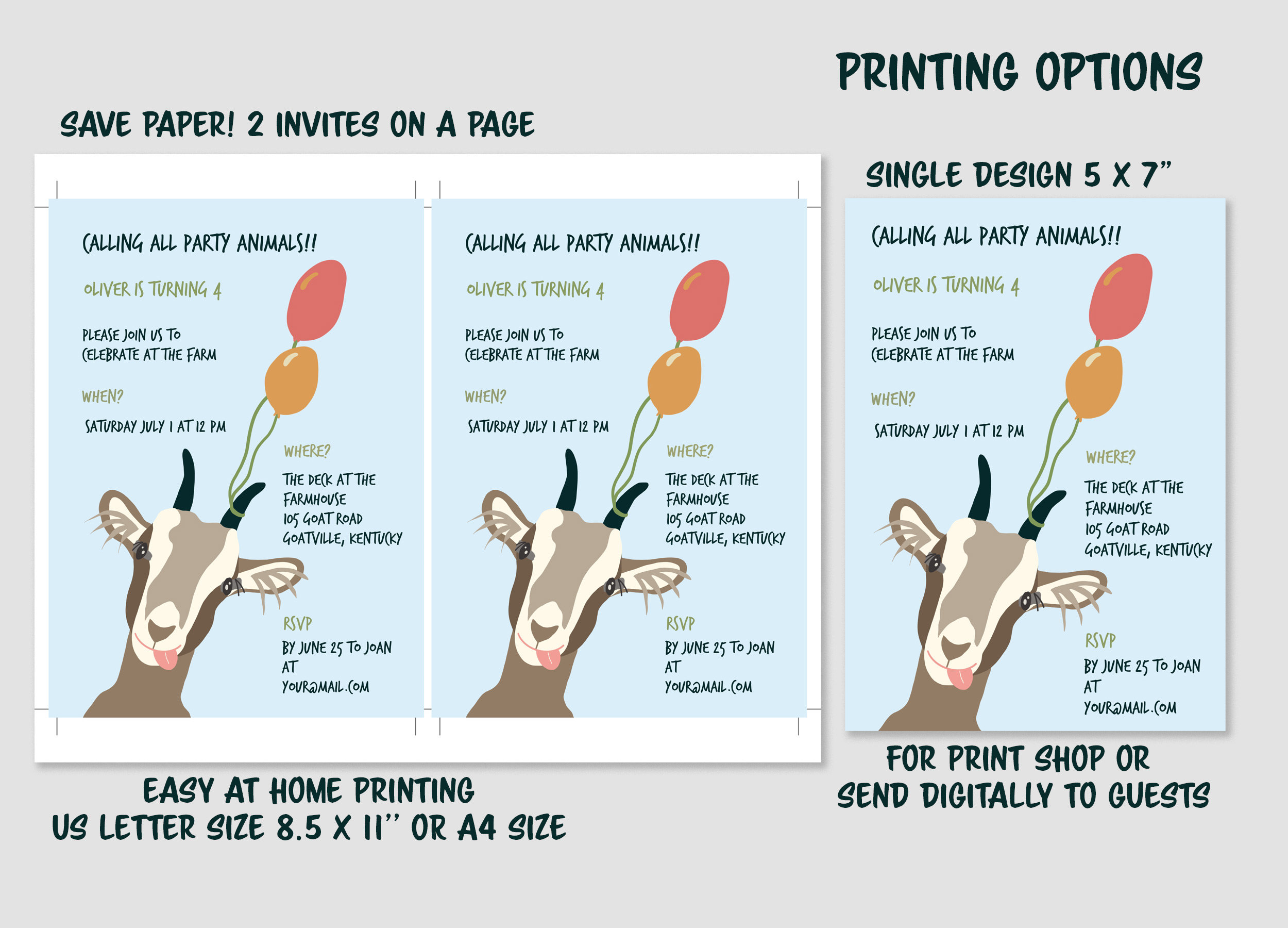 Goat Invitation, Goat Birthday Invitation, Farm Birthday Invitation ...