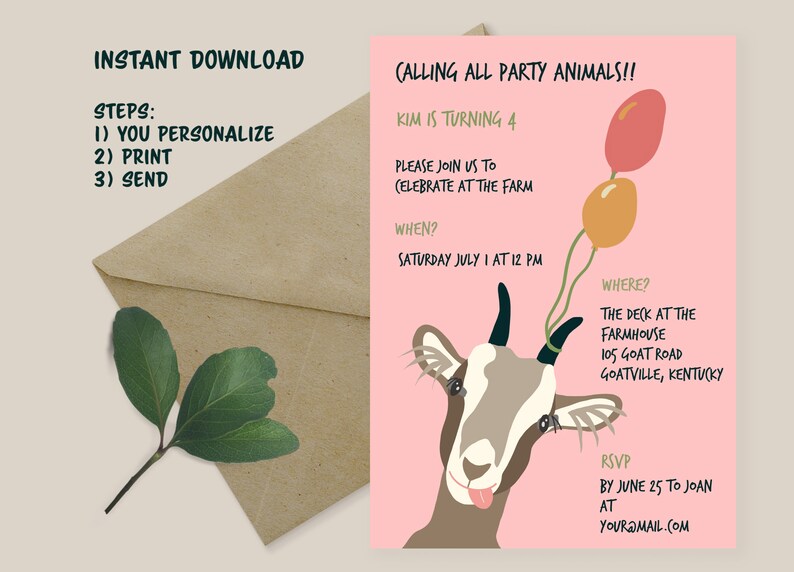 Goat Farm Party Invitation Editable Goat Birthday Invitation - Etsy