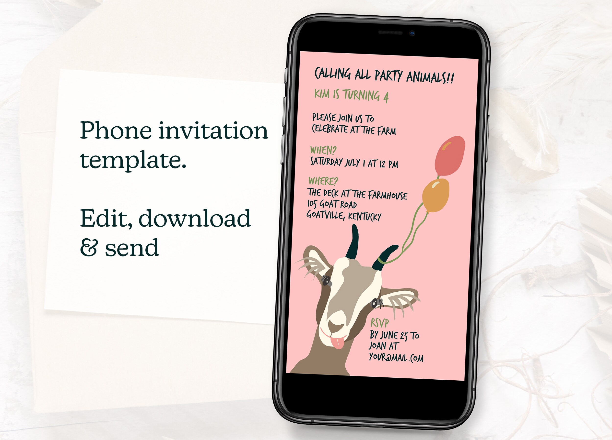 Goat Phone Invitation, Goat Farm Party Phone Birthday Template, Goat ...