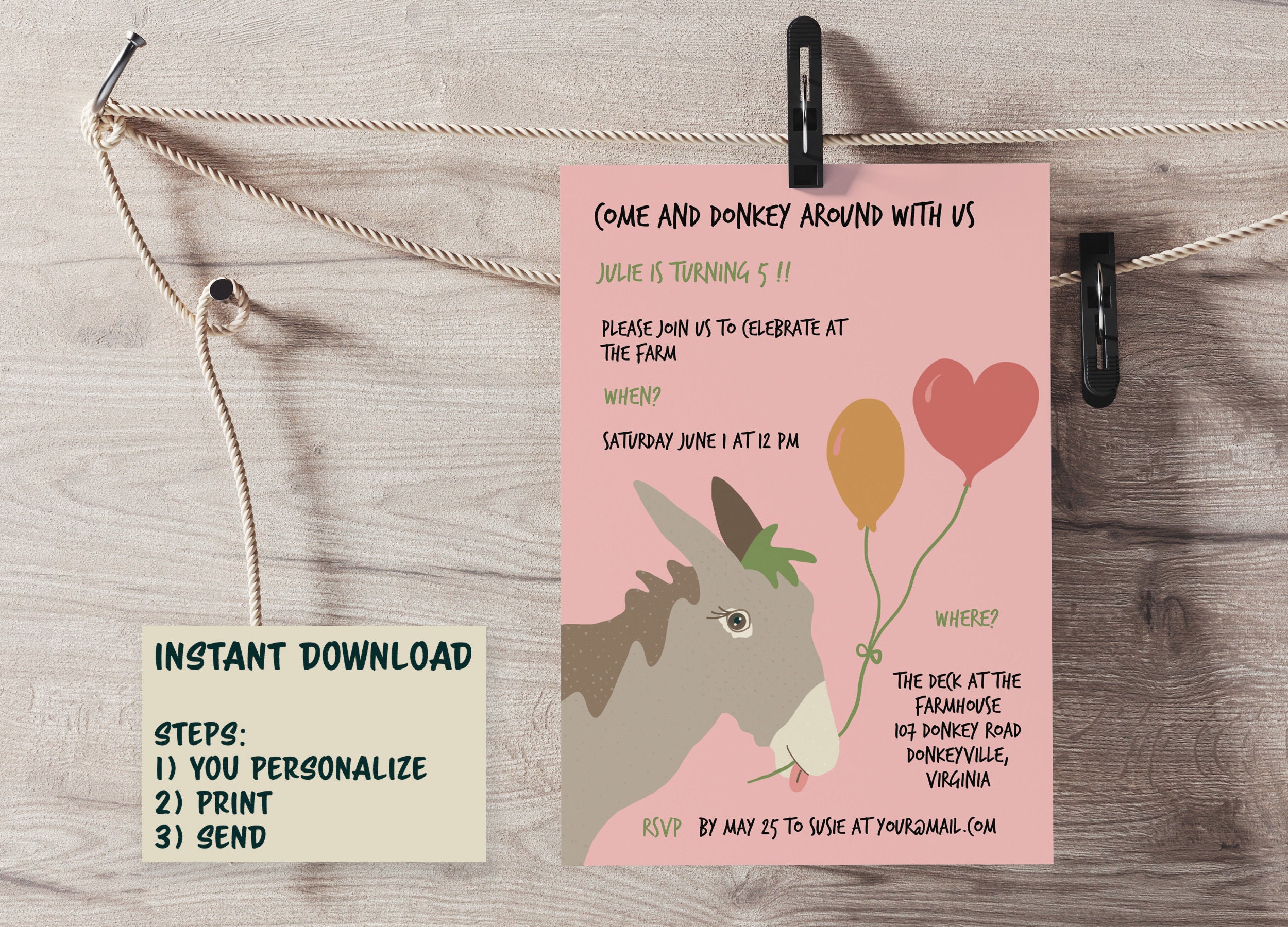 Donkey Invitation Donkey Birthday Invitation Printable | Etsy