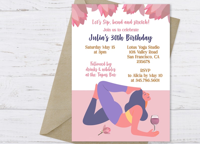 Yoga Invitation, Yoga Birthday Invitation, Yoga Party Invitation, Yoga ...