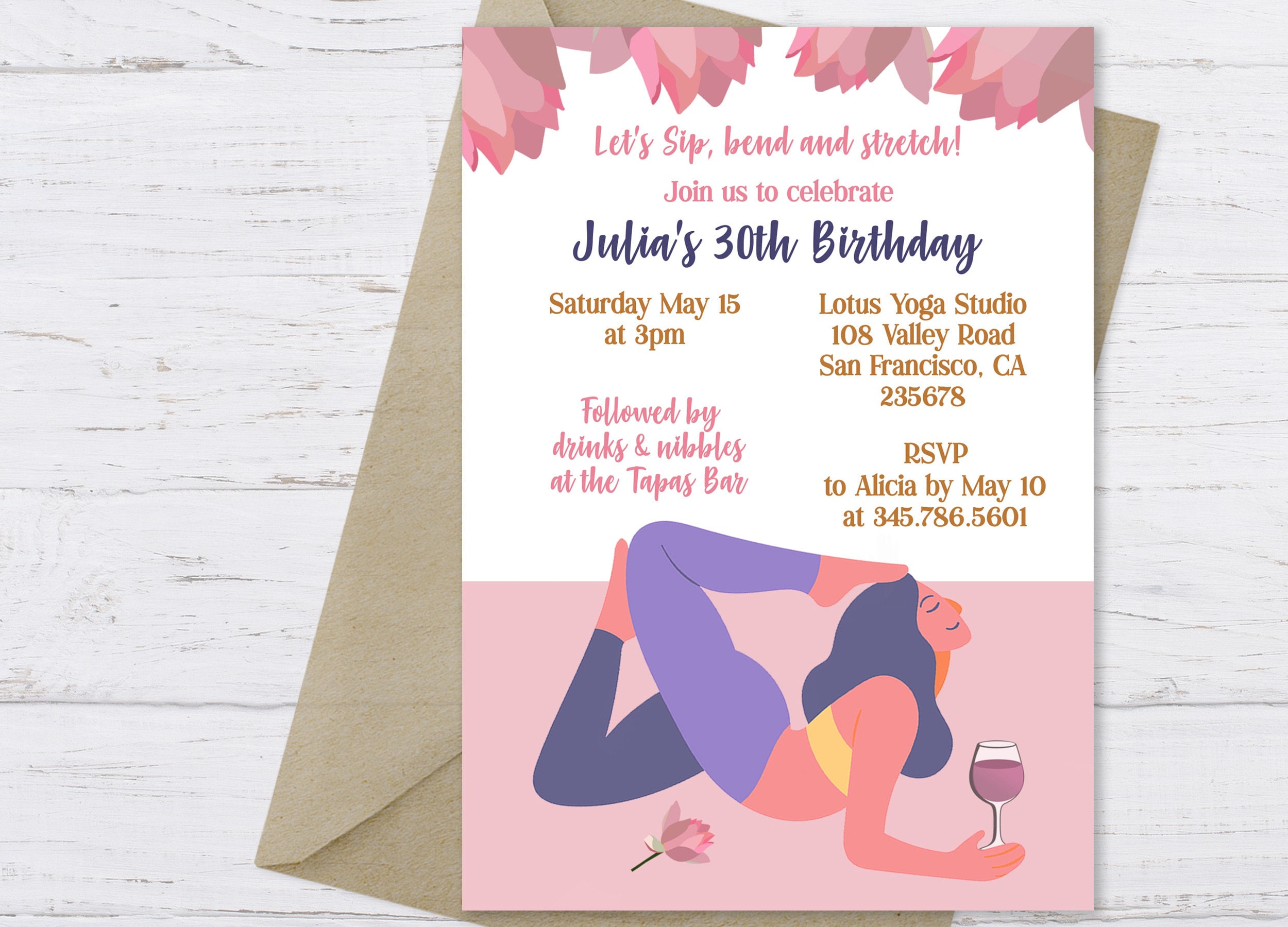 Yoga Invitation, Yoga Birthday Invitation, Yoga Party Invitation, Yoga ...
