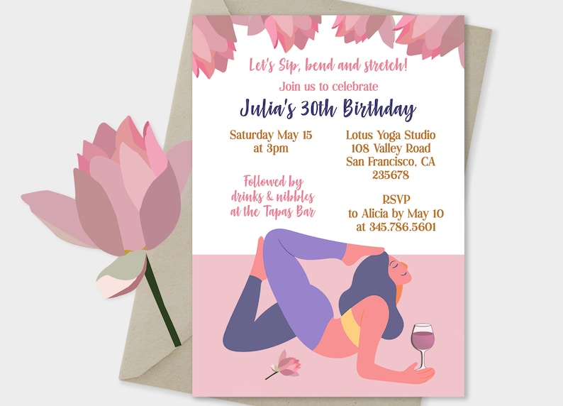 Yoga Invitation, Yoga Birthday Invitation, Yoga Party Invitation, Yoga ...