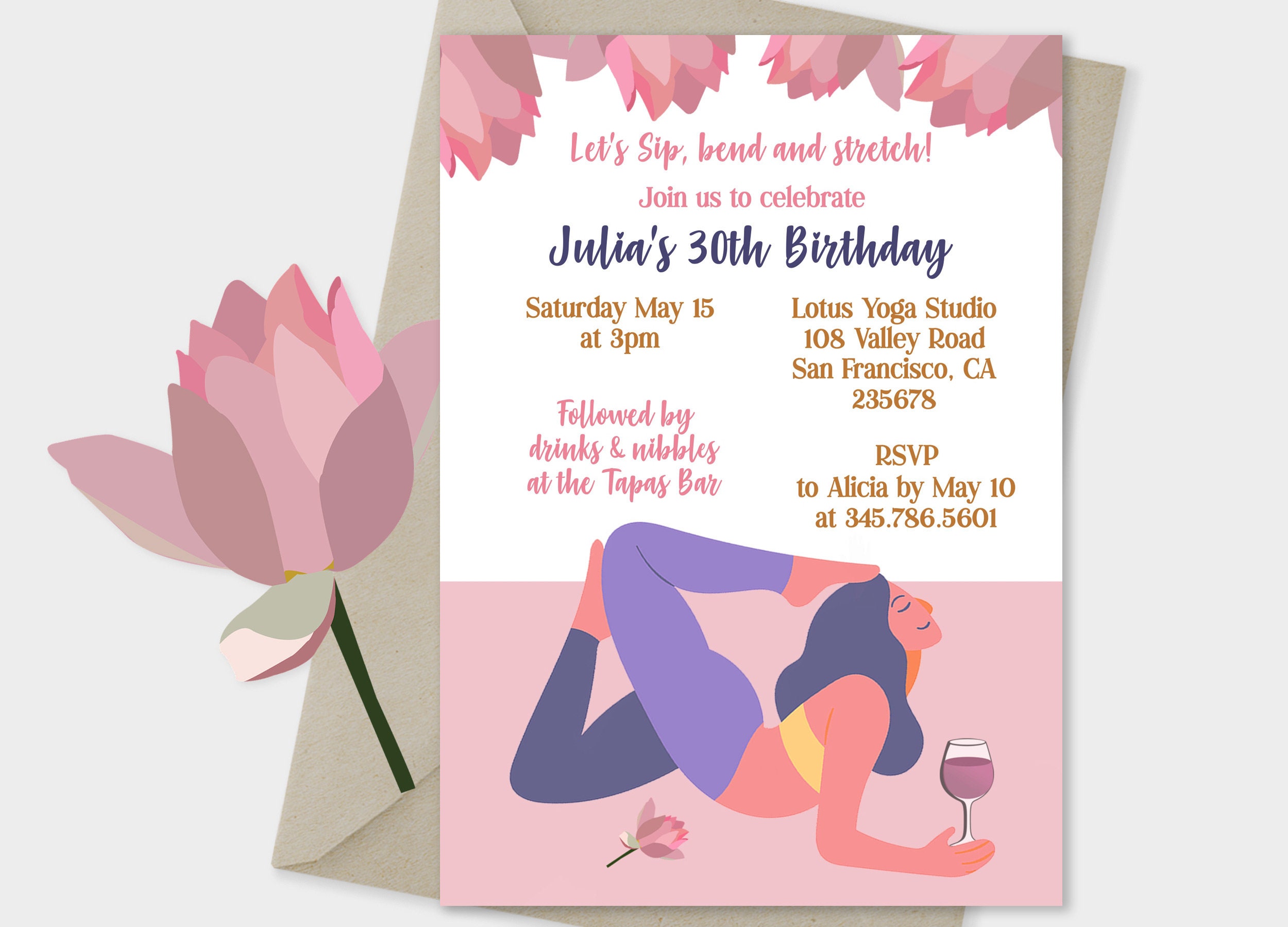 Yoga Invitation, Yoga Birthday Invitation, Yoga Party Invitation, Yoga ...