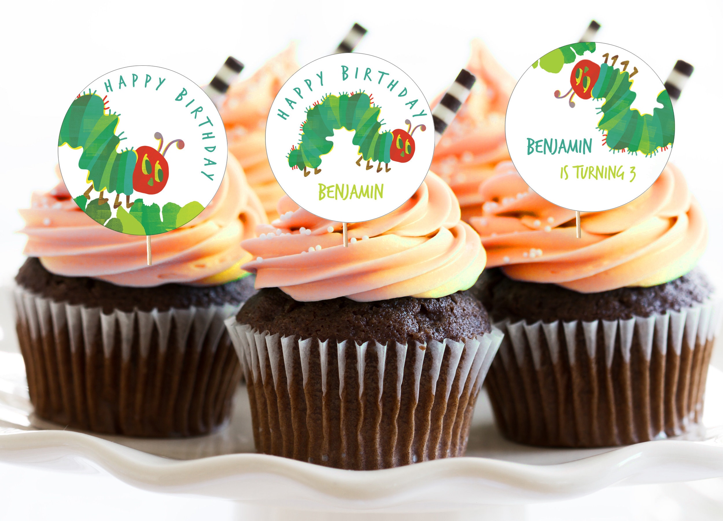 Hungry Caterpillar Cupcake Toppers, Very Hungry Caterpillar Cupcake ...