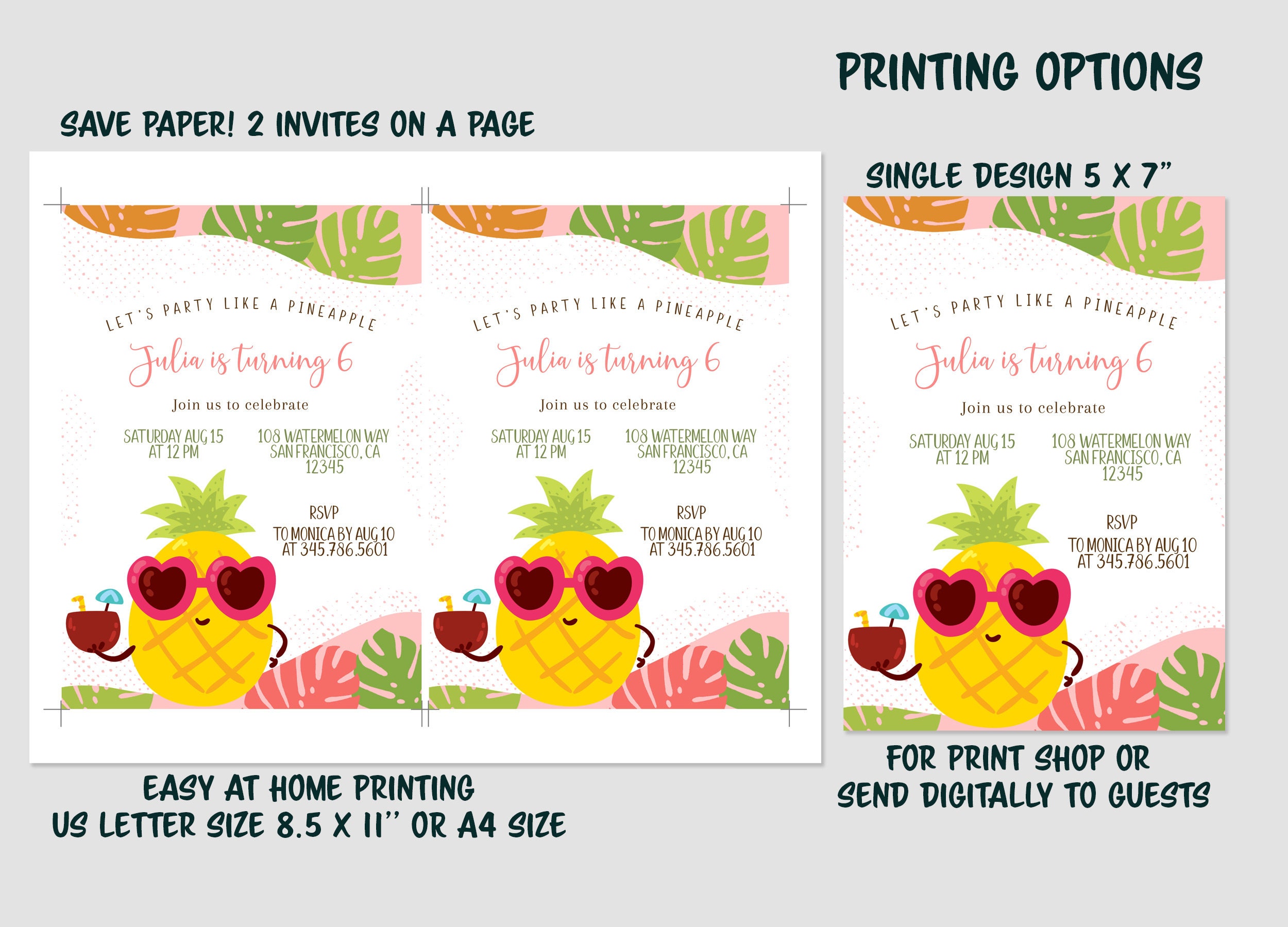 Pineapple Invitation, Pineapple Birthday Invitation, Pineapple Party ...