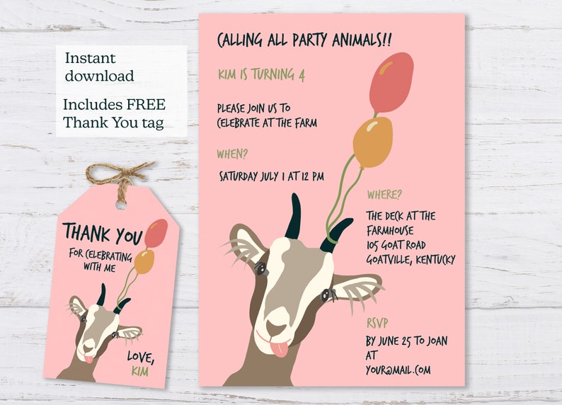 Goat Farm Party Invitation, Editable Goat Birthday Invitation, Goat ...