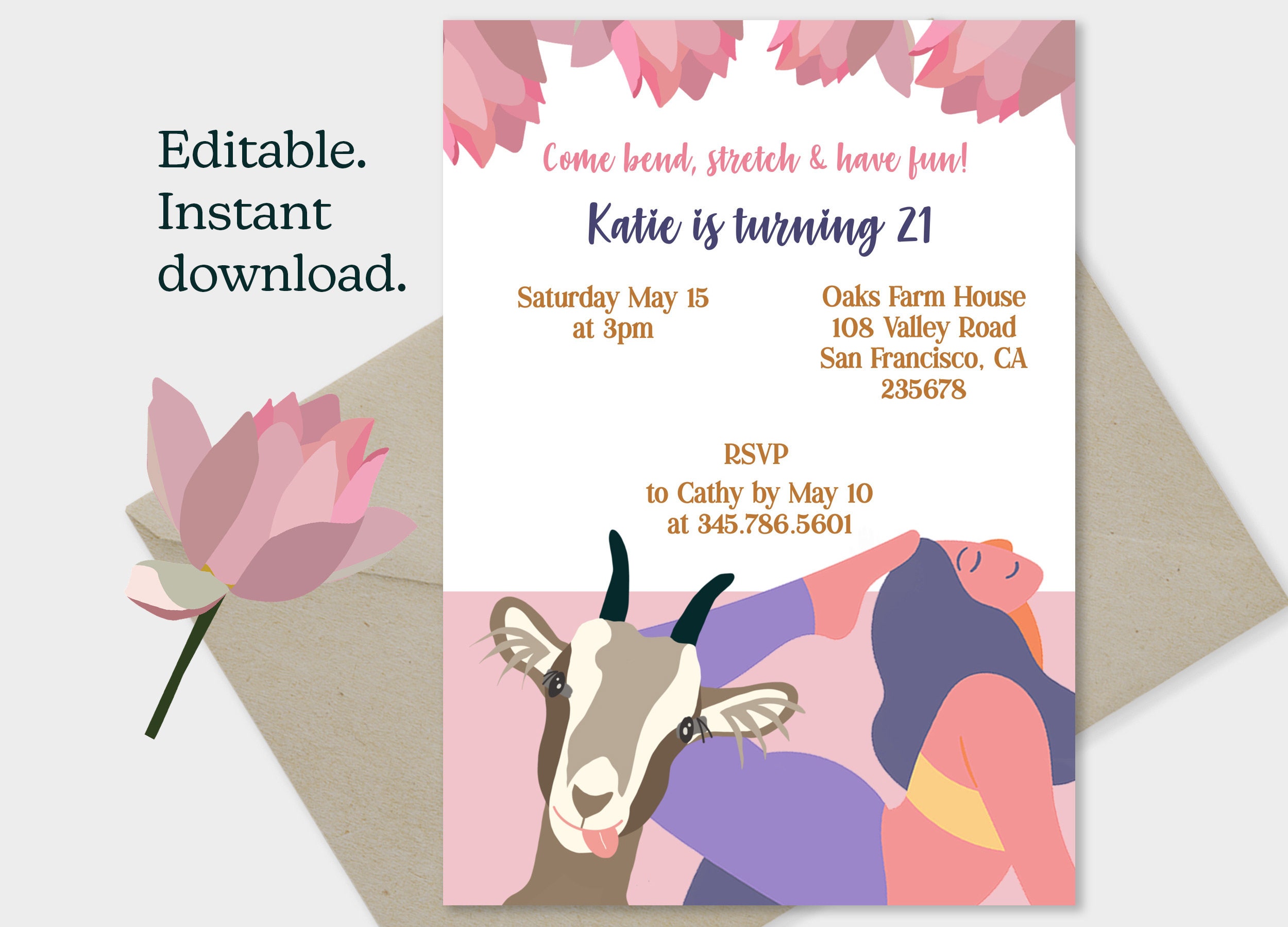 Goat Yoga Invitation, Goat Yoga Birthday Invitation, Yoga Invitation ...