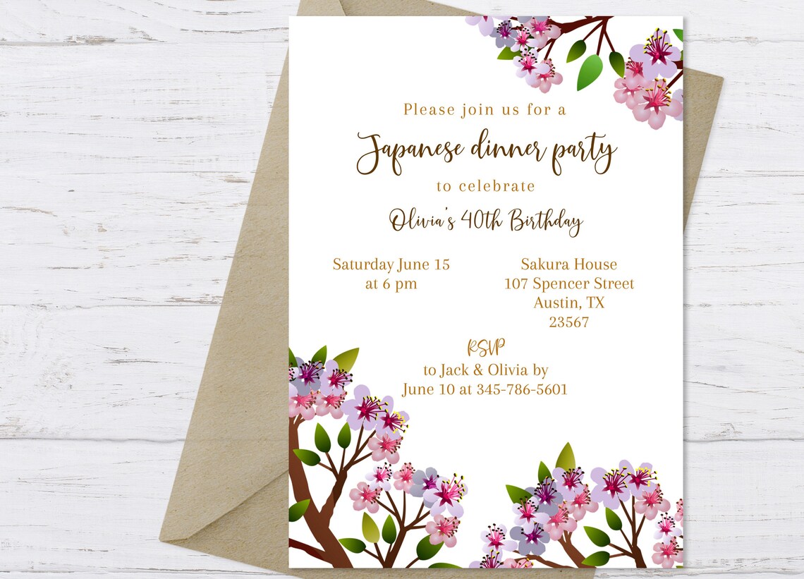 Cherry Blossom Invitation, Japanese Birthday Invitation, Cherry Blossom ...