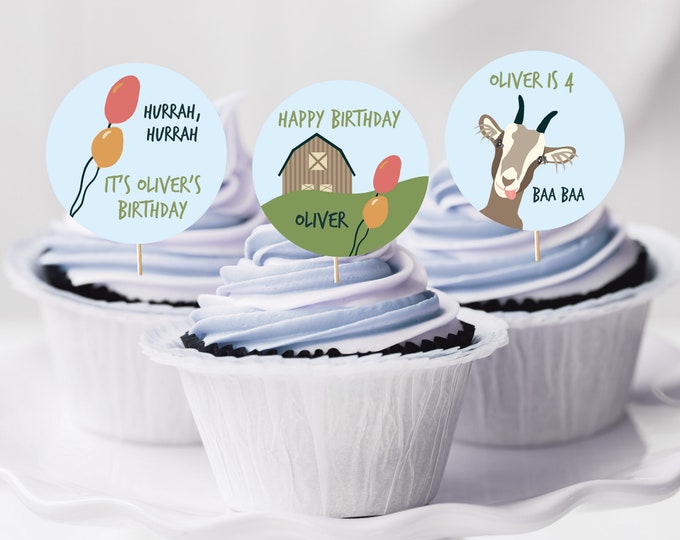 Goat Cupcake Toppers, Goat Party Decor, Farm Food Picks, Farm Themed ...