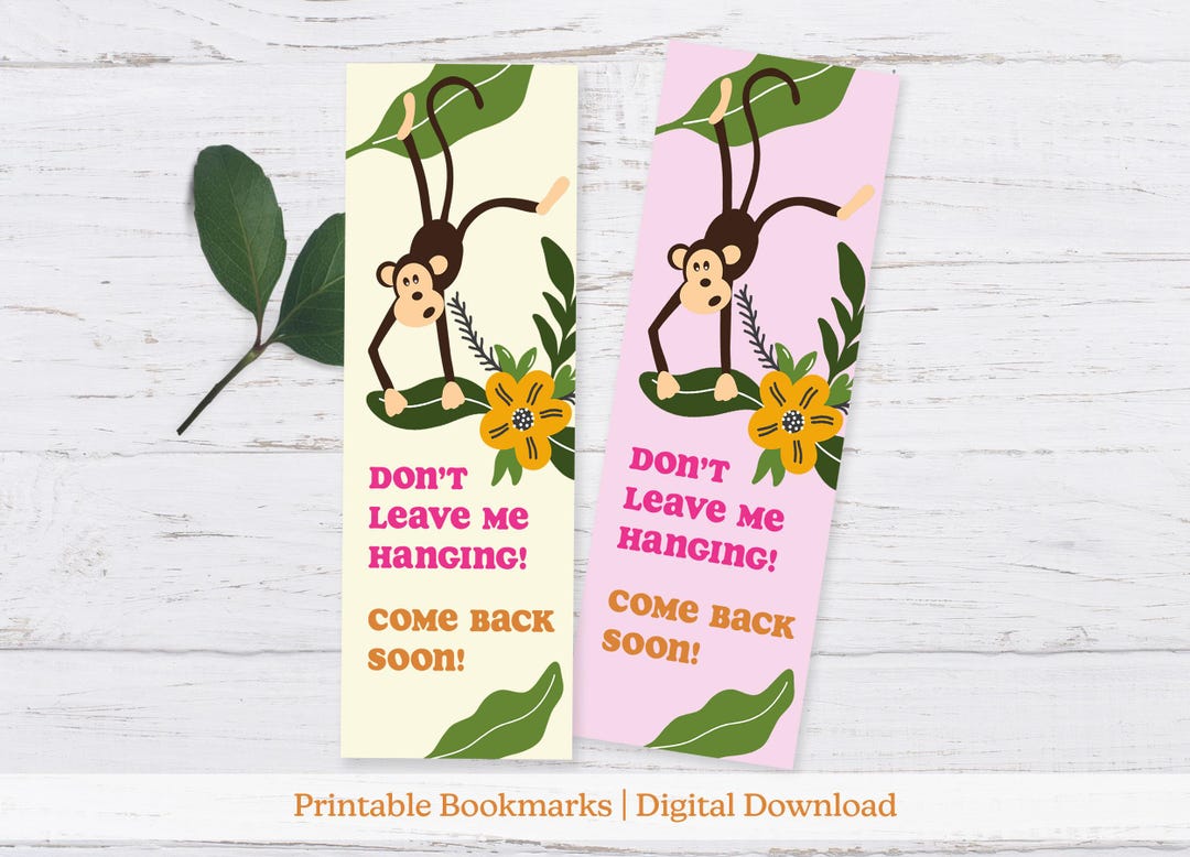 Monkey Bookmarks, Monkey Printable Bookmarks, Digital Bookmark, Jungle ...