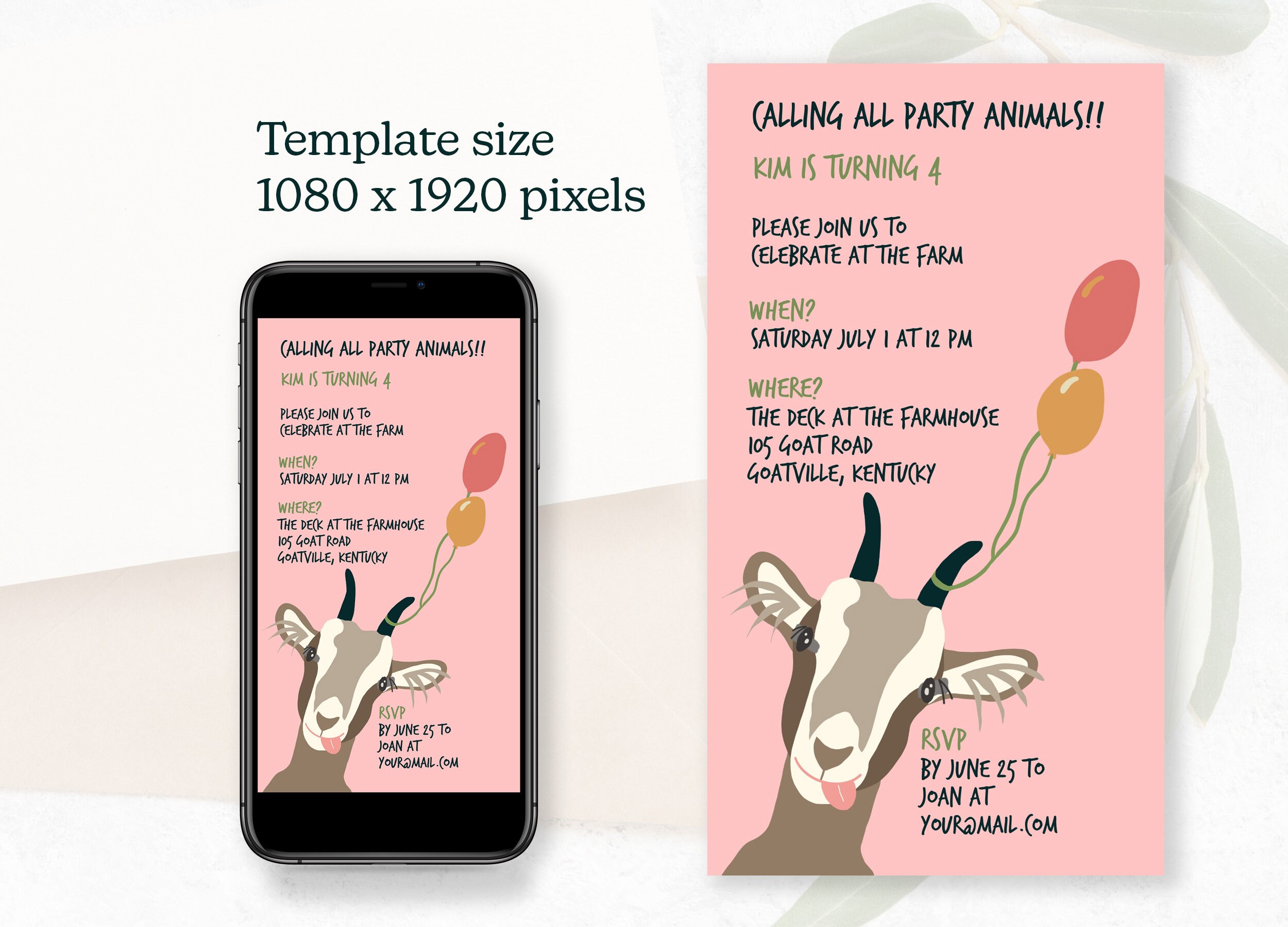 Goat Phone Invitation, Goat Farm Party Phone Birthday Template, Goat ...